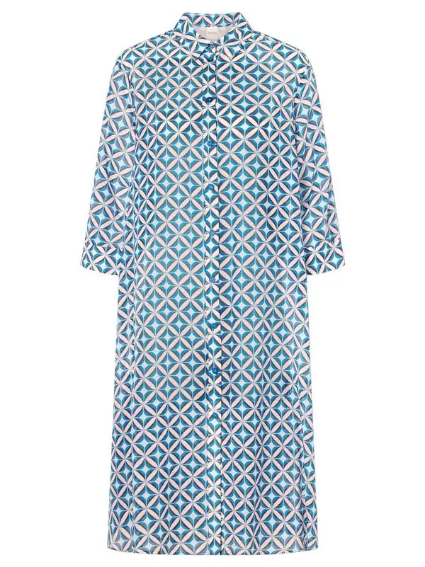 Max Mara Printed Cotton And Silk-blend Midi Dress - Blue