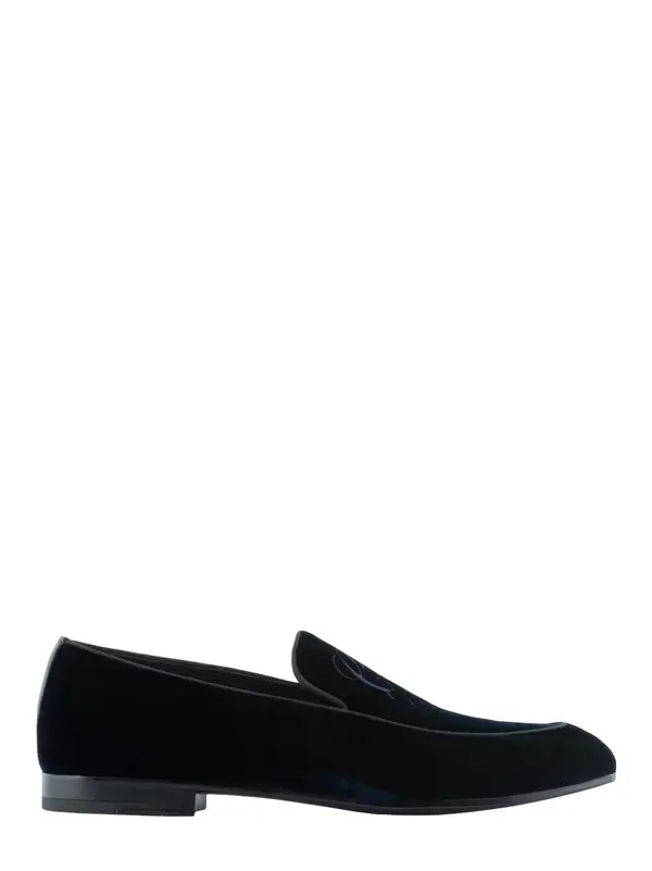 Giorgio Armani Logo-debossed Velvet Loafers - Blue