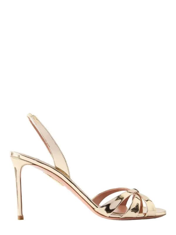 AQUAZZURA Tati 85 Metallic Leather Sandals - Gold