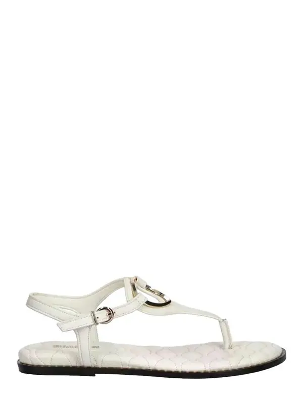 BLAUER. Leather Flat Sandals - White