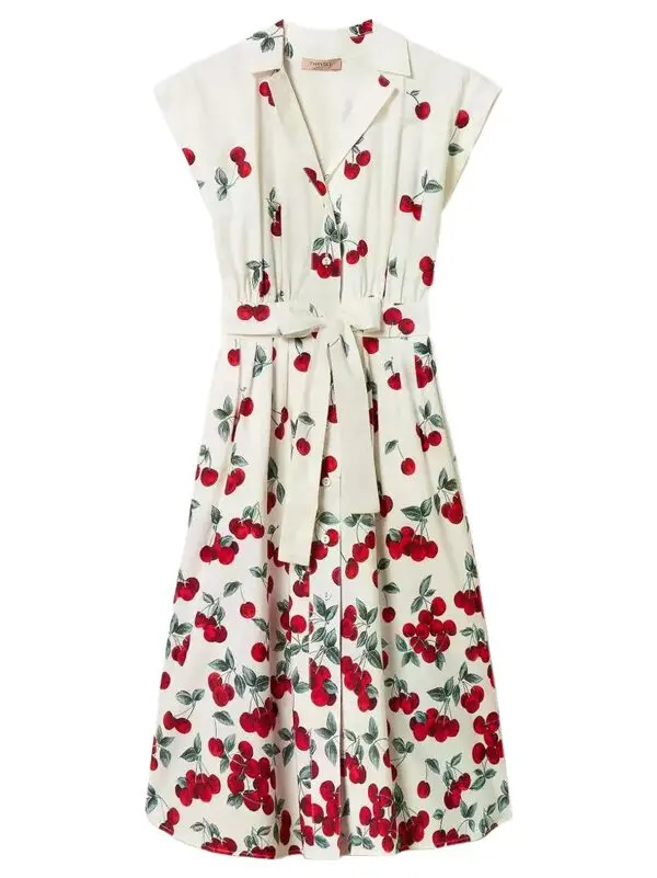 TWINSET Cherry-print Midi Dress - Neutrals