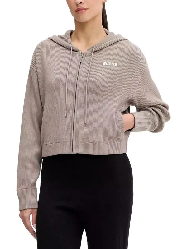Guess Ribbed Knit Zip-up Hoodie - Neutrals