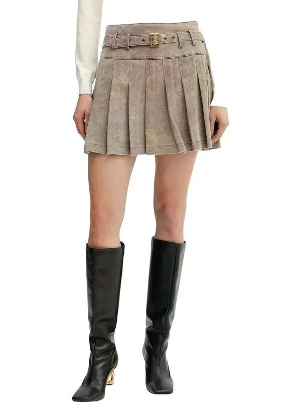 Guess Estell Pleated Mini Skirt With Belt - Neutrals