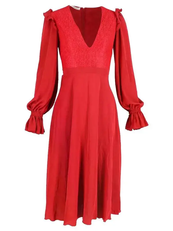 Philosophy Di Lorenzo Serafini V-neck Long-sleeved Midi Dress - Red