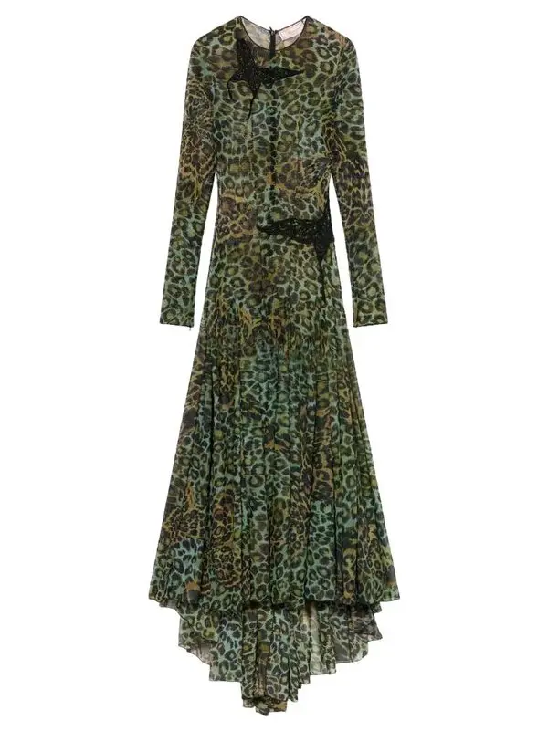 Blumarine Lace Leopard-print Dress - Green