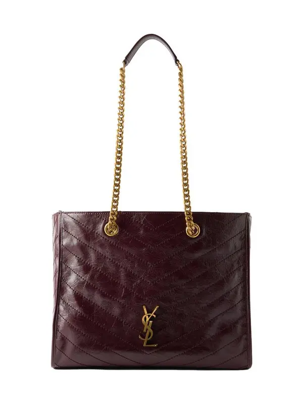 Saint Laurent Niki Small Crinkled-leather Tote - Burgundy