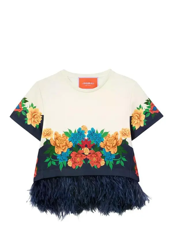 La DoubleJ Floral Feather T-shirt - Neutrals