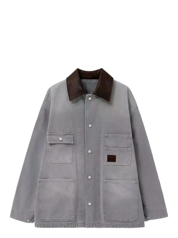 WOOYOUNGMI Leather Collar Pocket Jacket - Grey