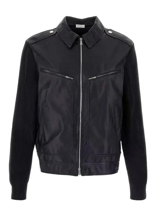 Brunello Cucinelli Leather Panelled Jacket - Black