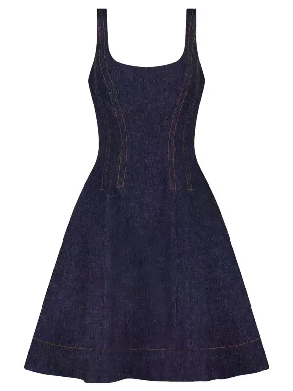 Lela Rose Seamed Denim Dress - Blue