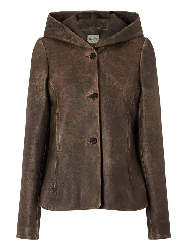 Khaite June Hooded Leather Jacket - Brown