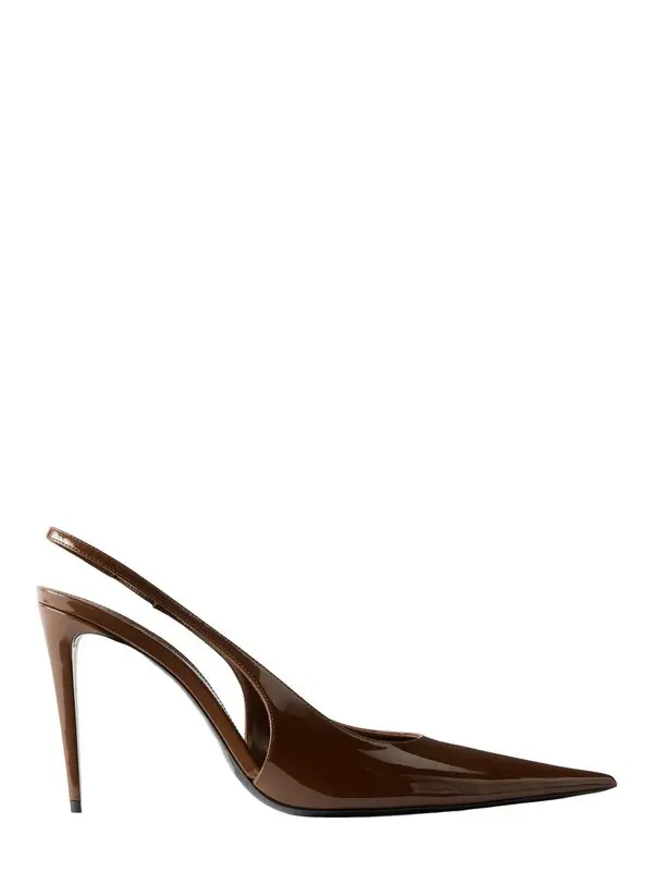 Saint Laurent Guermantes Patent Leather Slingback Pumps - Brown