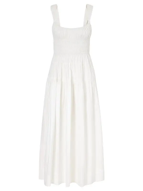 DÔEN Clover Shirred Organic Cotton-poplin Midi Dress - White