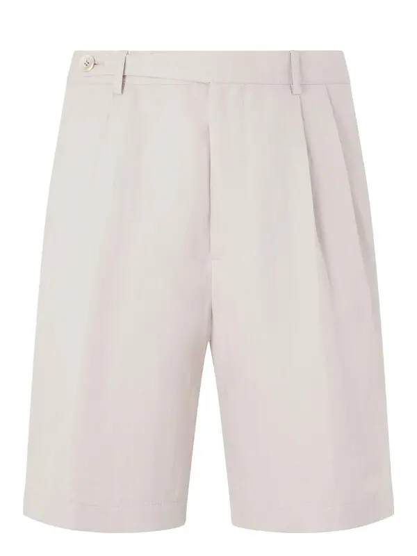 Brunello Cucinelli Wide-leg Pleated Linen And Cotton-blend Shorts - Neutrals