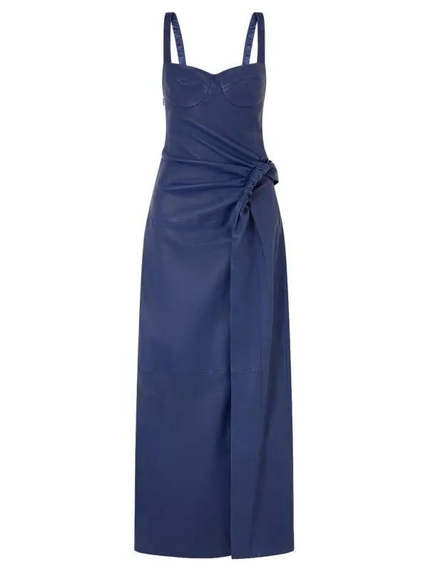 Simkhai Lyle Draped Leather Midi Dress - Blue