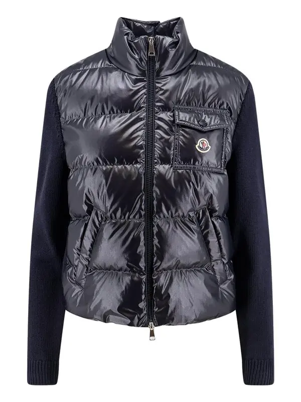 Moncler Down Jacket With Virgin Wool Inserts - Blue