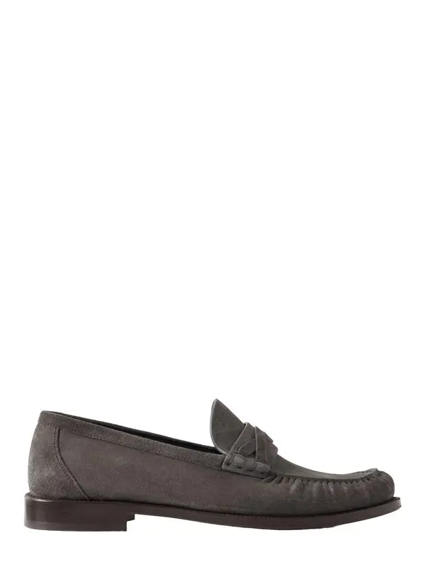 Brunello Cucinelli Suede Penny Loafers - Dark Gray