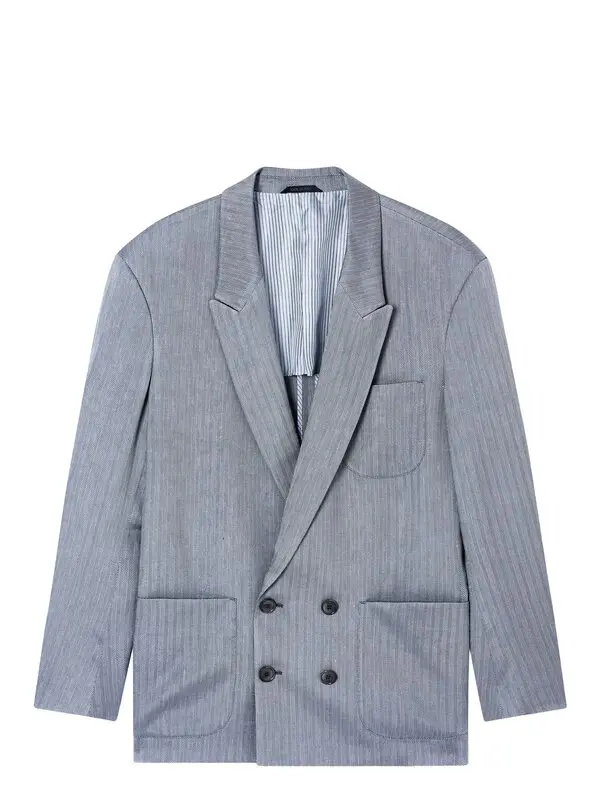 Giorgio Armani Double-breasted Jacket In A Viscose, Linen And Silk Chevron - Grey