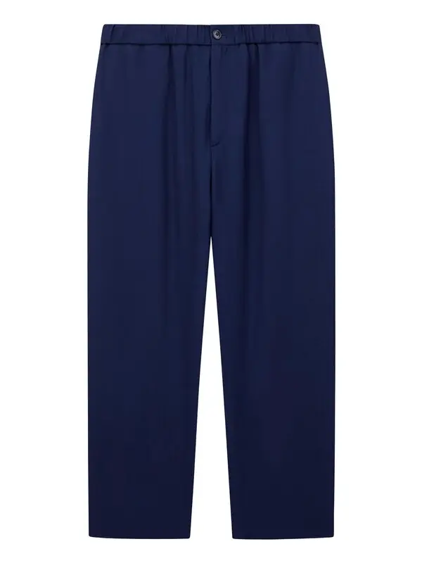 Giorgio Armani Viscose-canneté Flat-front Trousers - Navy Blue