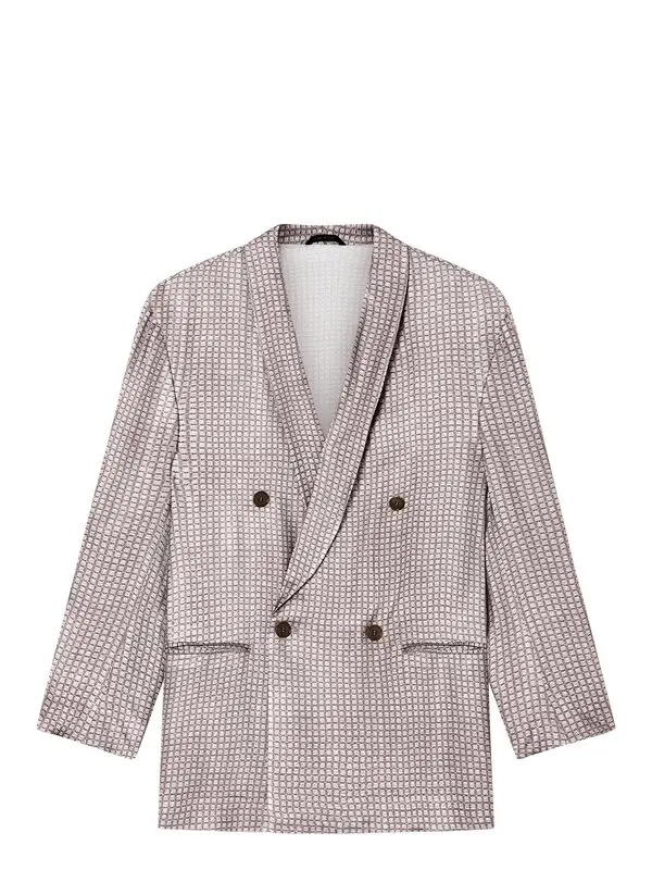 Giorgio Armani Double-breasted Jacket In Printed Viscose - Beige