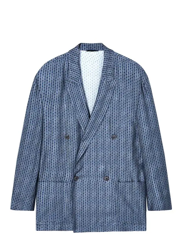 Giorgio Armani Double-breasted Jacket In Printed Viscose - Blue