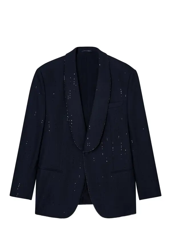 Giorgio Armani Soho Line Single-breasted Tuxedo Jacket In Virgin Wool With Sequins - Black
