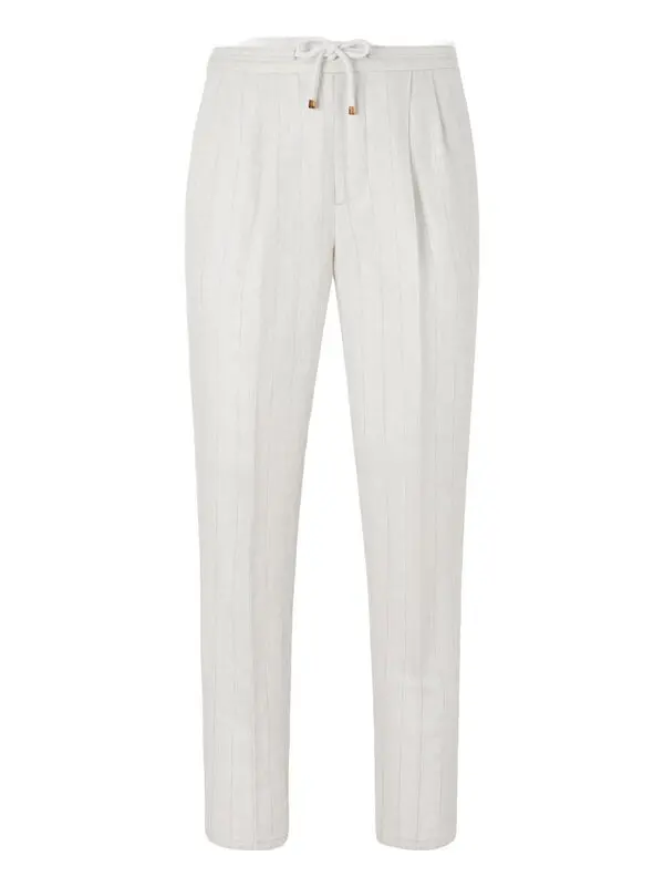 Brunello Cucinelli Straight-leg Pinstriped Pleated Linen Trousers - White