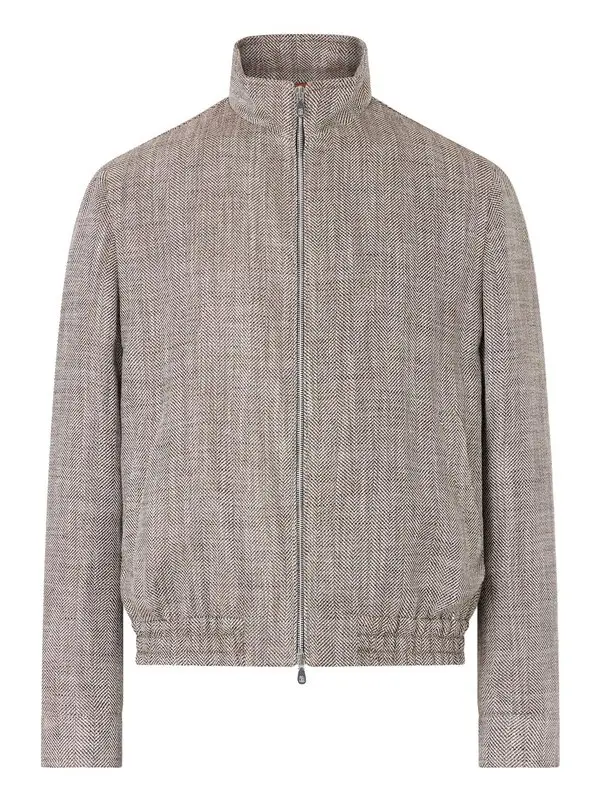 Brunello Cucinelli Herringbone Bomber Jacket - Brown