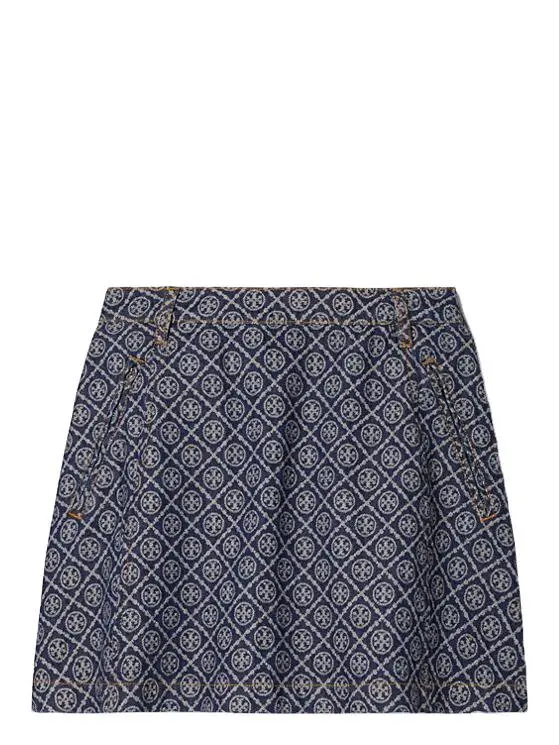 Tory Burch T Monogram Denim Mini Skirt - T-monogram Stone Wash