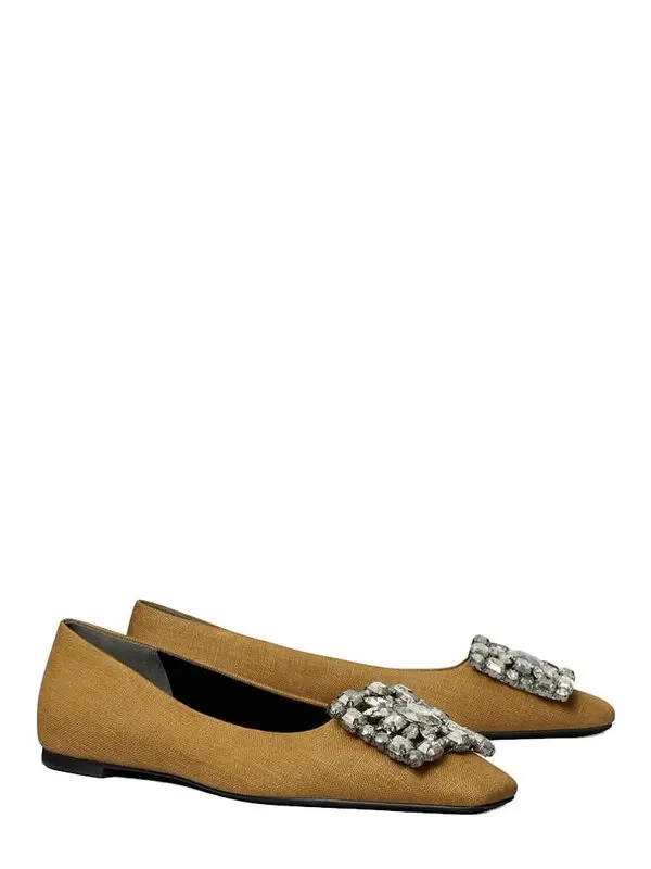 Tory Burch Georgia Crystal Ballerinas - Golden Ochre