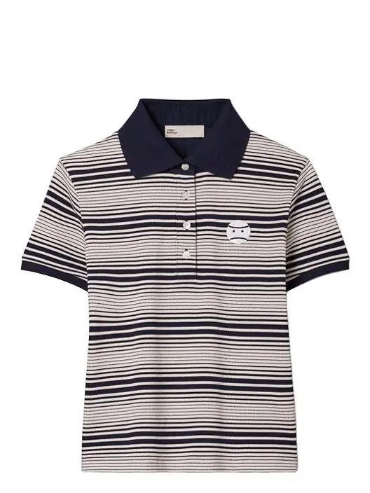 Tory Burch Striped Cotton Polo - Medium Navy Stripe