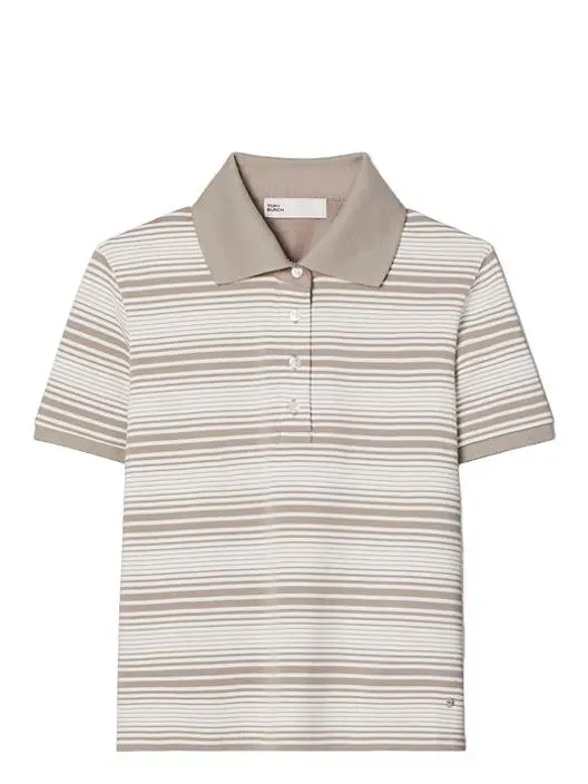 Tory Burch Striped Cotton Polo - Taupe Stripe