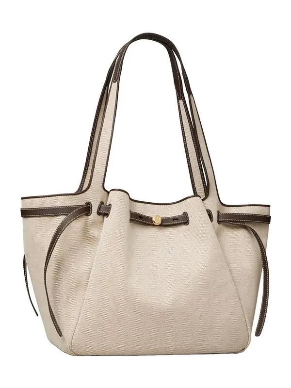 Tory Burch Romy Canvas Tote - Dusty Almond/bianco White