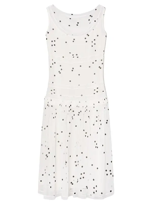 Tory Burch Pleated Silk Lace Dress - Black Dots