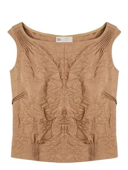 Tory Burch Crinkled Viscose Top - Taupe
