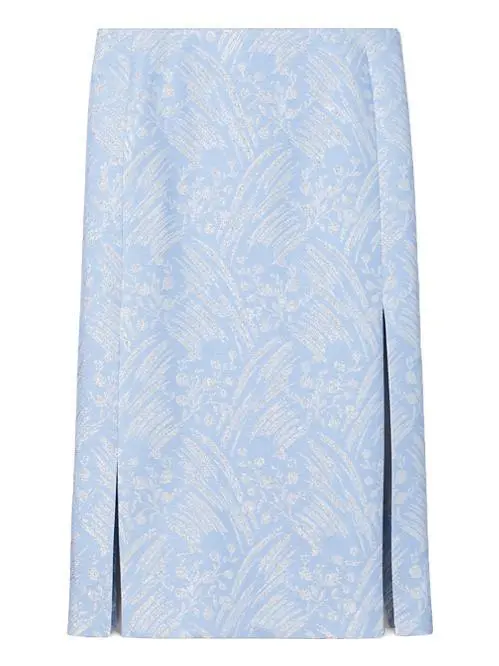 Tory Burch Silk Jacquard Straight Skirt - Light Blue Wispy Flower