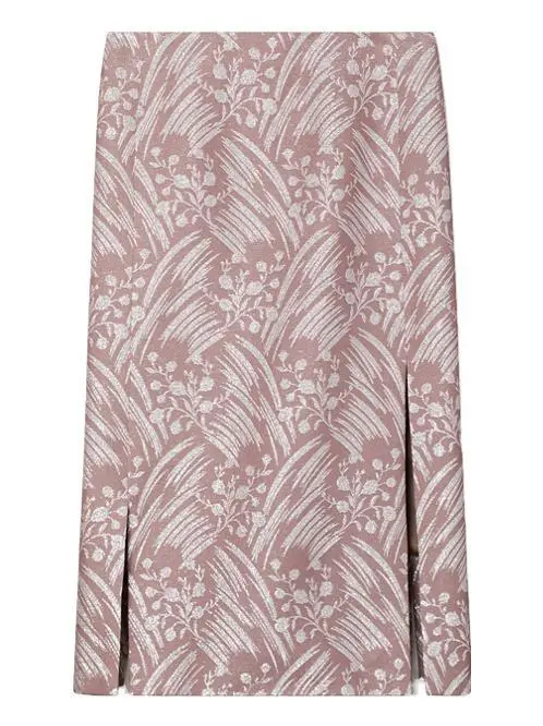 Tory Burch Silk Jacquard Straight Skirt - Mauve Wispy Flower