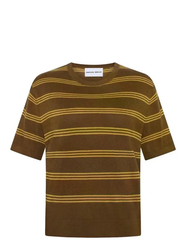 EMERSON RENALDI Striped Short-sleeved Top - Brown
