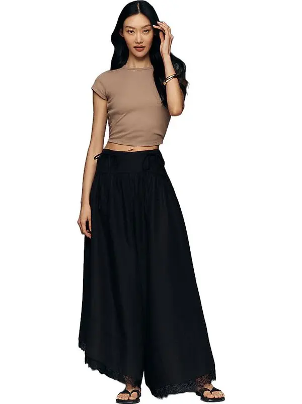 Anthropologie Linen Blend Basque Waist Pants - Black