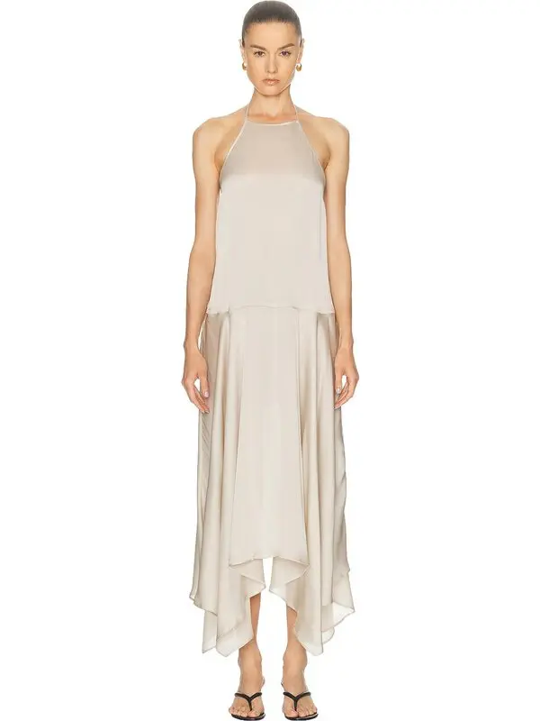 ST. AGNI Silk Handkerchief Halter Dress - Stone