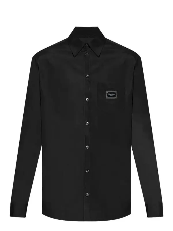 Dolce & Gabbana Cotton Martini-fit Shirt With Branded Tag - Black