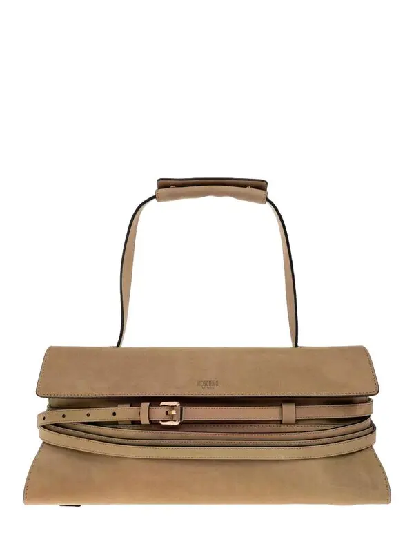 Moschino Leather Tote Bag With Buckle Belt - Neutrals