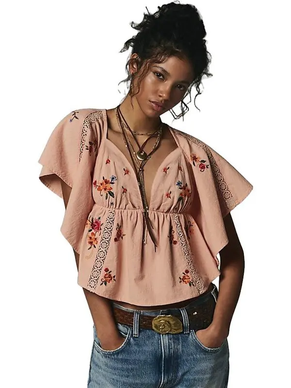 Free People Make Me Yours Blouse - Peach Combo