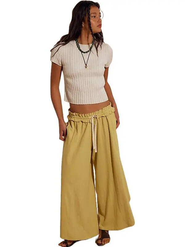 Free People Elara Cotton Pants - Yellow Jasmine
