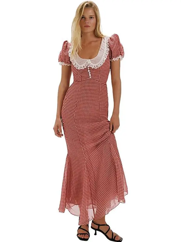 For Love & Lemons Bradford Gingham Maxi Dress - Red