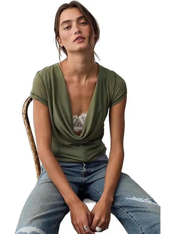 Free People Air Sign Cowl-neck Tee - Capulet Olive