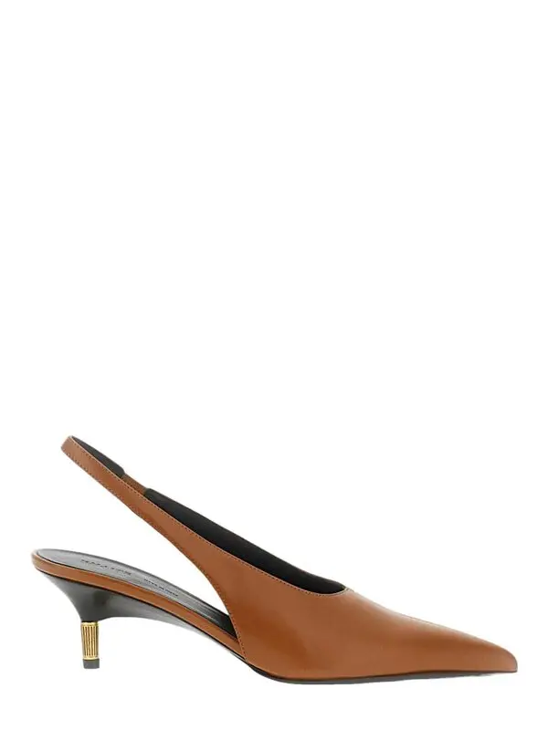 Khaite Bella Leather Slingback Kitten Heel Pumps - Brown
