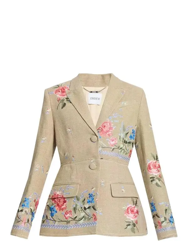 Erdem Floral Embroidered Single-breasted Blazer - Neutrals