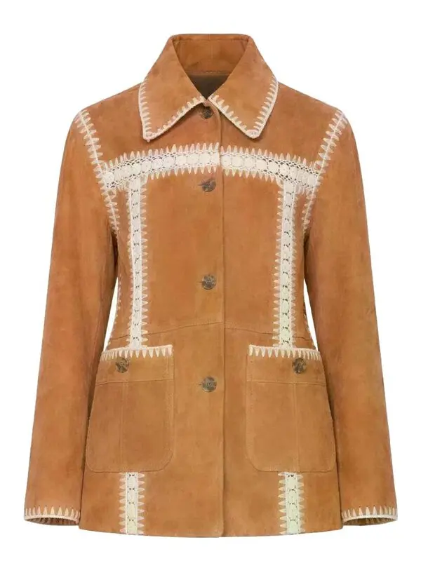 Sea Irena Suede Jacket With Crochet Detailing - Brown