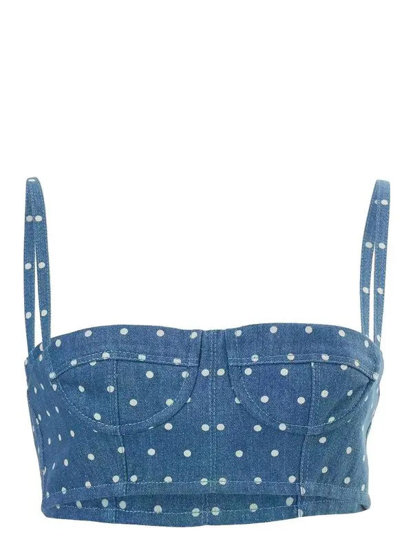 Carolina Herrera Polka-dot Denim Bustier Top - Blue